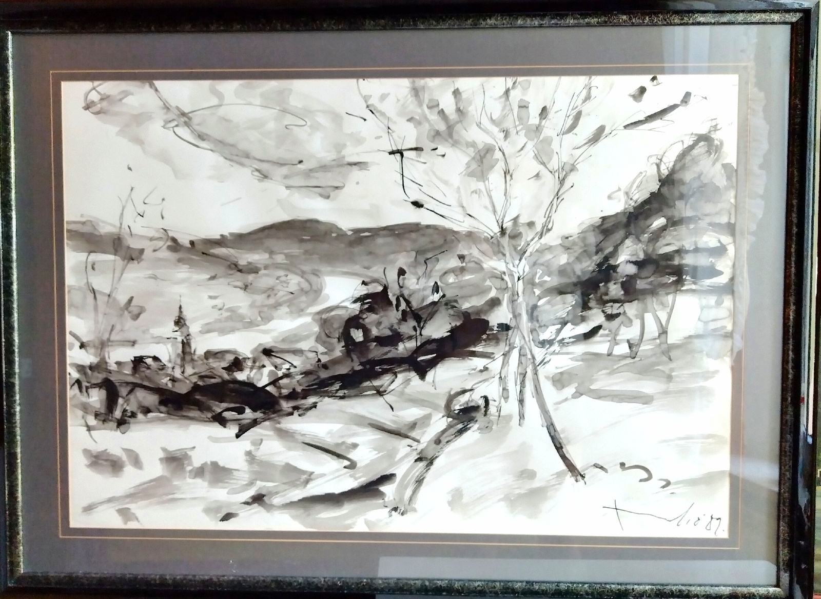 DAVORIN RADIĆ,AKVAREL,122/90 CM,KUPSKI KRAJOLIK,1991 G.,DESIGN.OKVIR