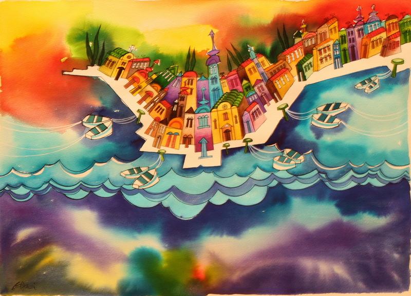 Domenico Gonzi Mediteran B akvarel 55x75cm