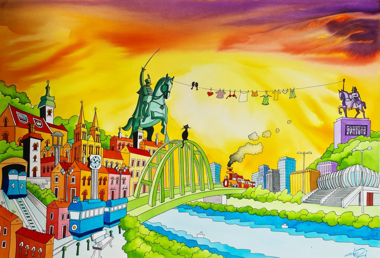 Domenico Gonzi Zagreb akvarel 50x70cm;