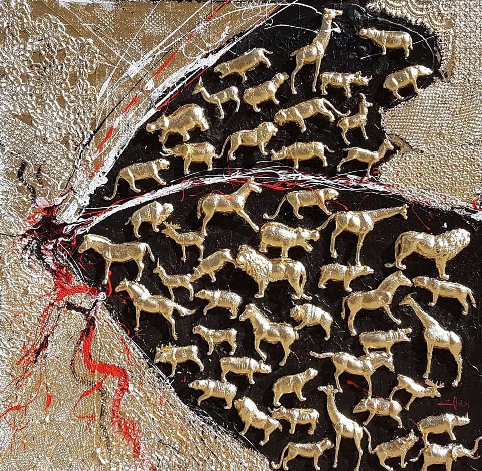 Domenico Gonzi Životinjsko carstvo - leptir ulje na platnu 120X120cm