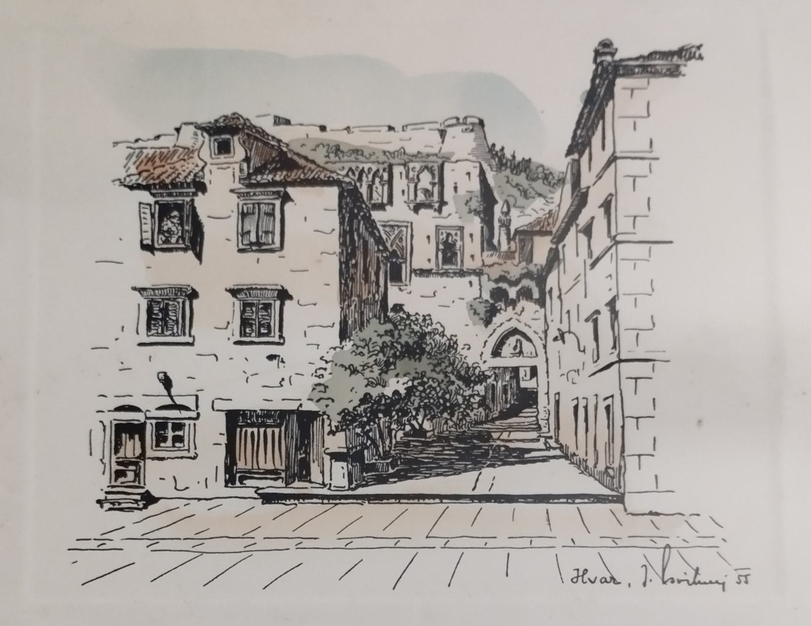 Hvar - Akvarelirani bakropis iz 1955.g. - 26x18cm