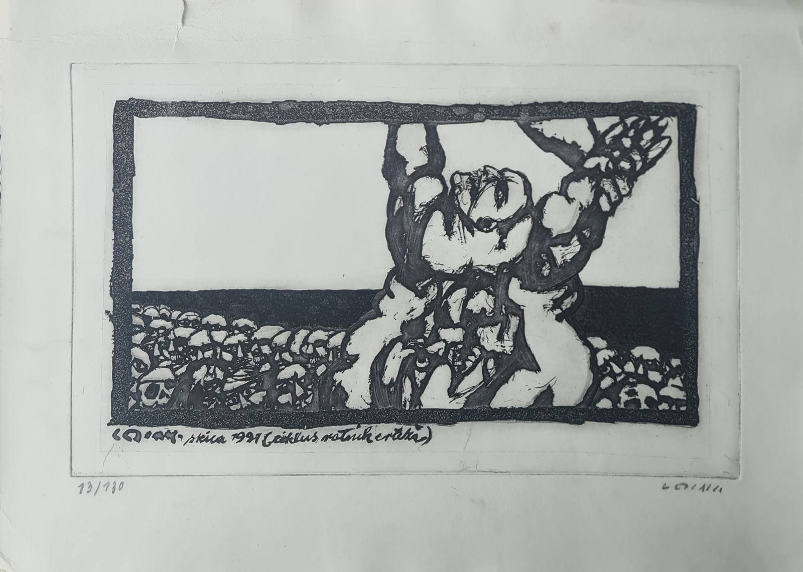 Ivan Lesiak Ciklus Ratnik crteža 1991 bakropis 40x55cm; iz 1991 godi