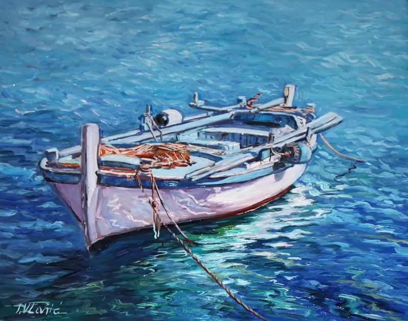 Ivan Vlašić Brodić na mirnom moru ulje na platnu 50x60cm