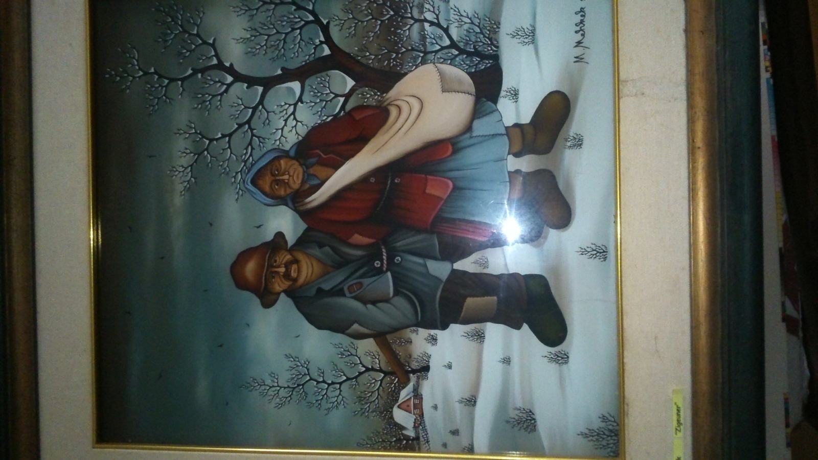 Martin Mehkek ulje na staklu Cigani 45x40 cm 2000. godina