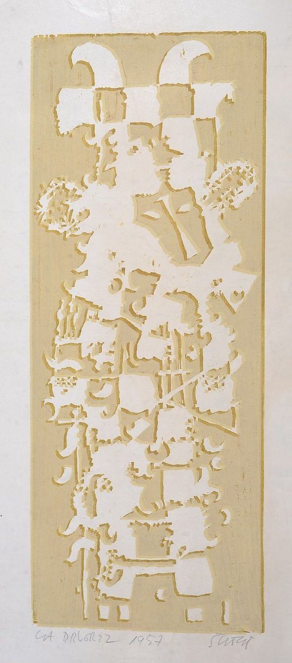 Miroslav Šutej Kockice drvorez 50x35cm; iz 1957 god;