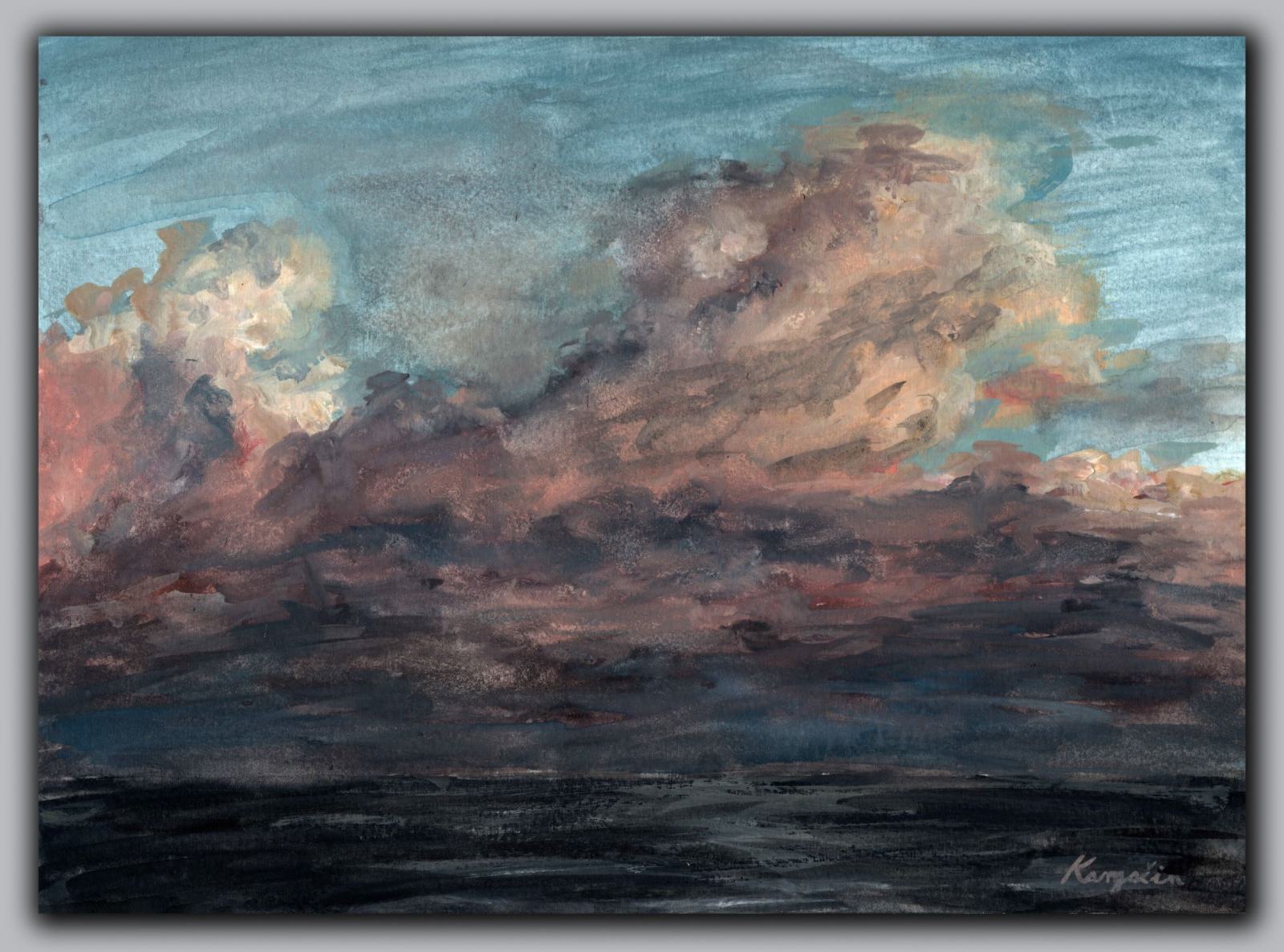 Oblaci nad morem - gvaš na papiru - mala slika - kupnja od autora