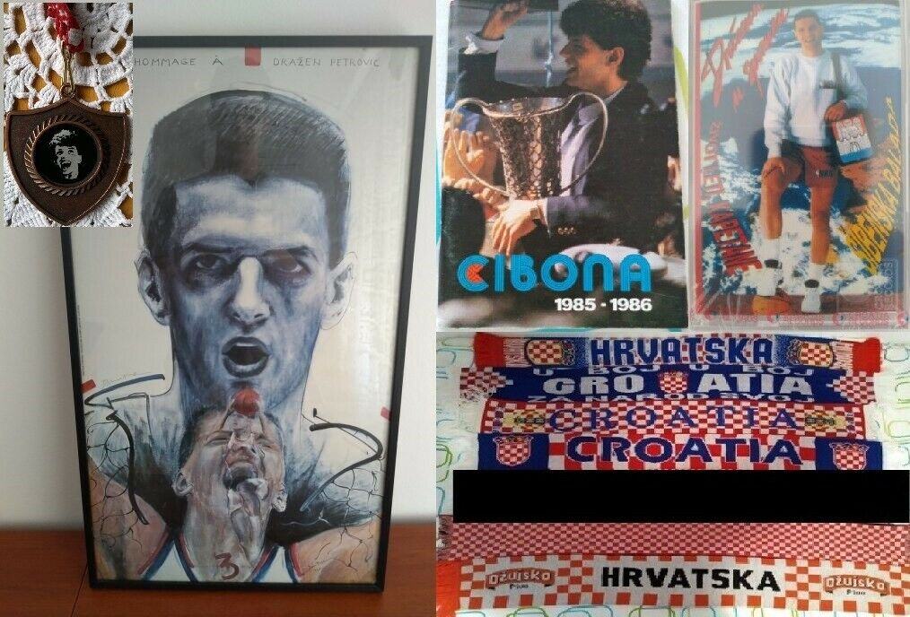Original autogram portret Dražen Petrović,izložba Lausanne Popović 95