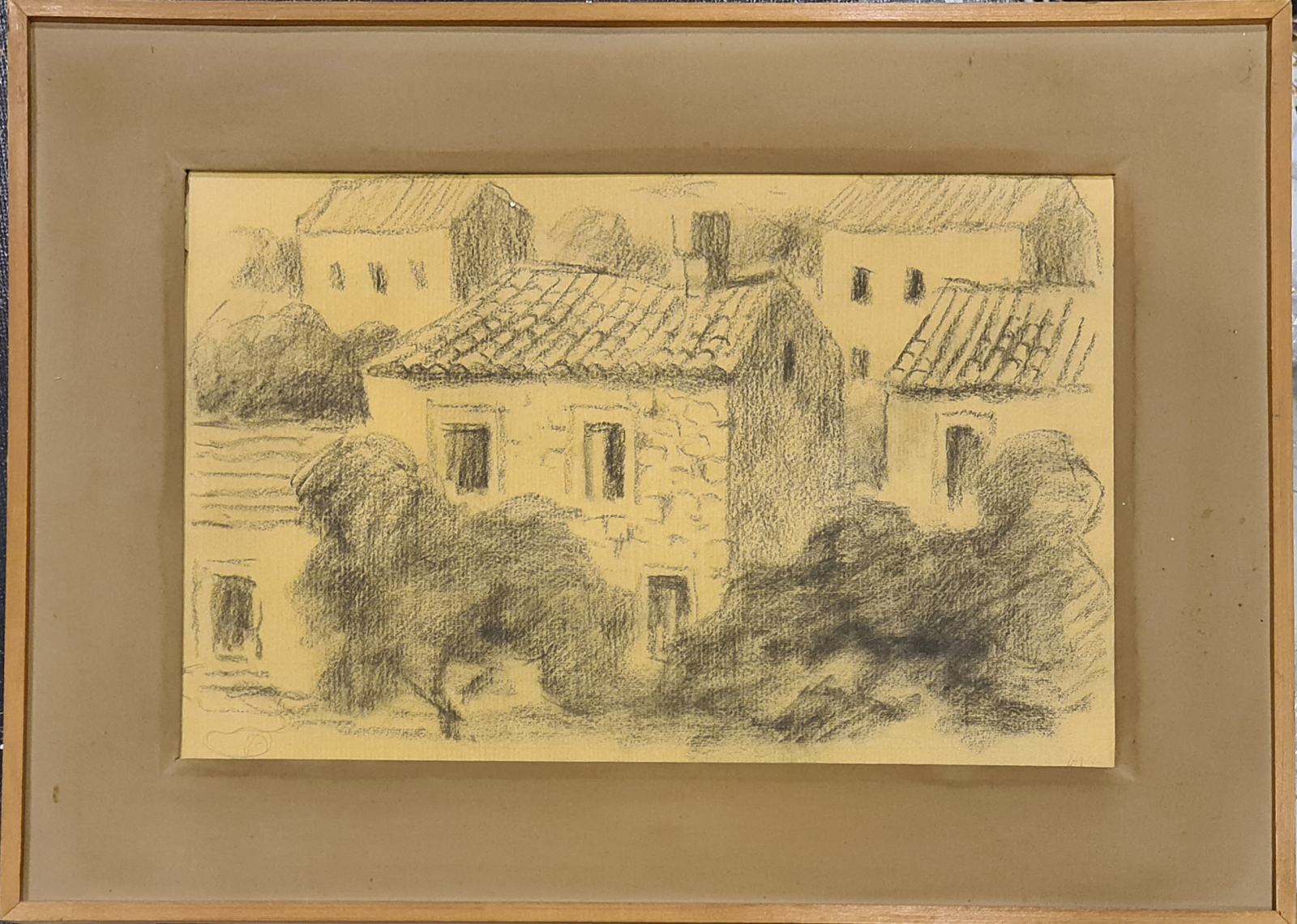 Oton Postružnik Pejzaž ugljen 35x50cm; iz 1950. god;