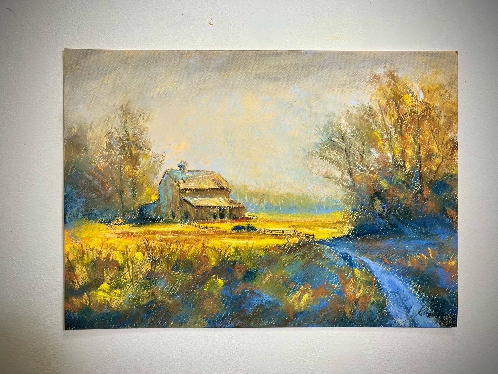 Pastel na papiru, pejzaž, A3, neuramljena slika, svjetlost i sjene