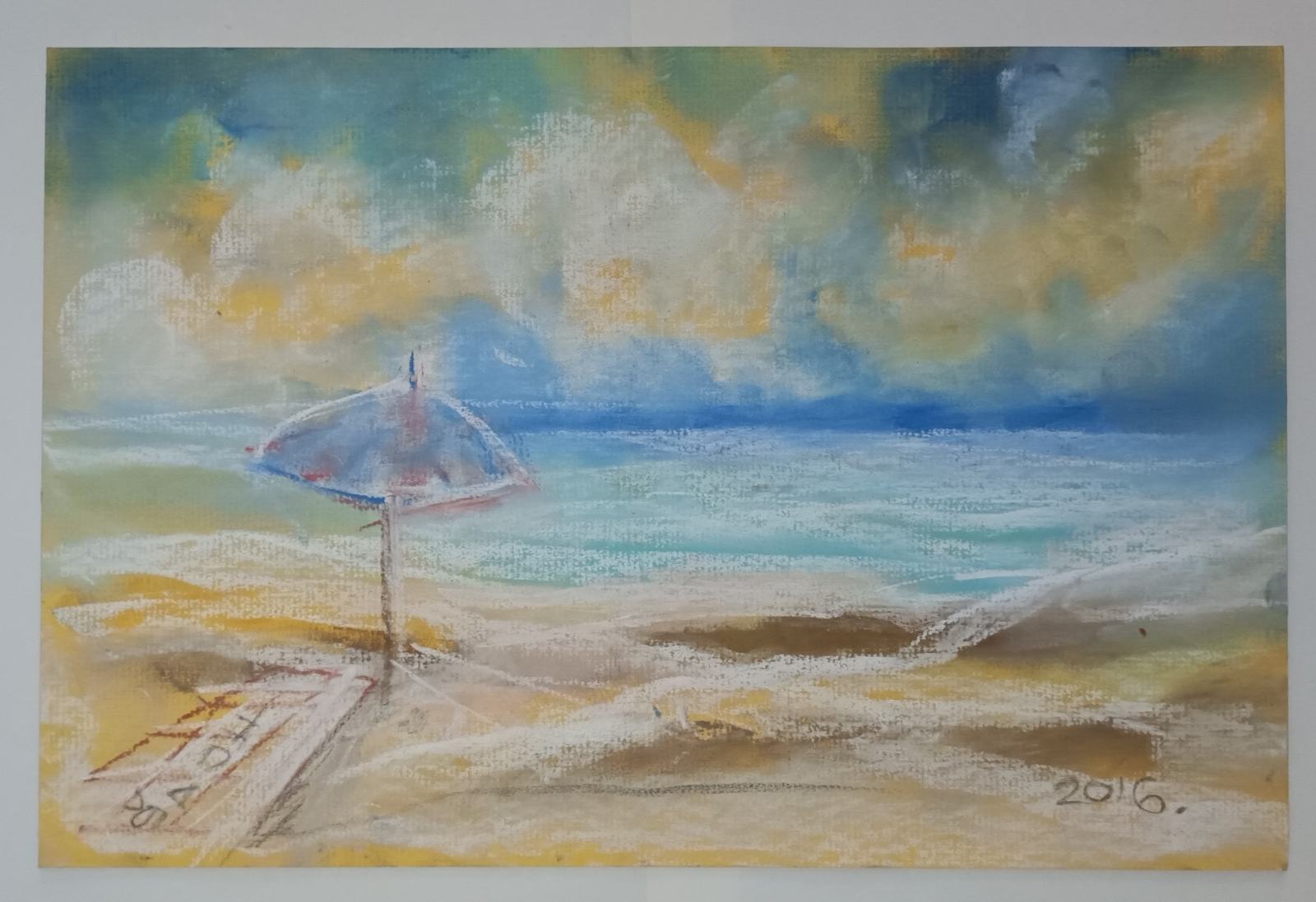 Plaža, suhi pastel, paspart karton