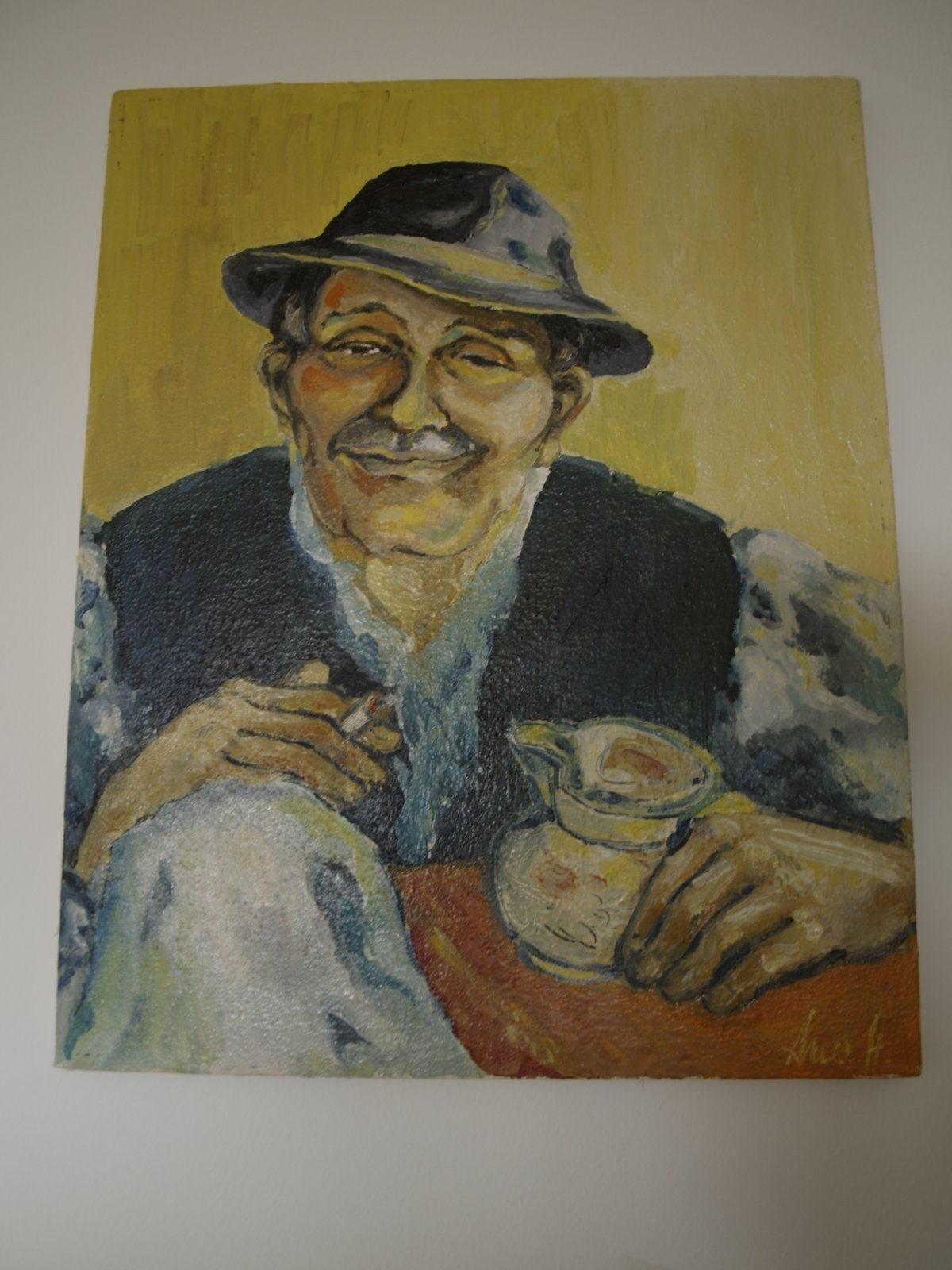 Ribar u konobi, Ana Hreljanović, ulje na platnu, 50x60 cm