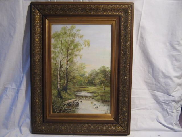 RUSKI SLIKAR PEJZAŽ POTOK POTPIS DESNO ULJE NA KARTONU 54 X 71 CM