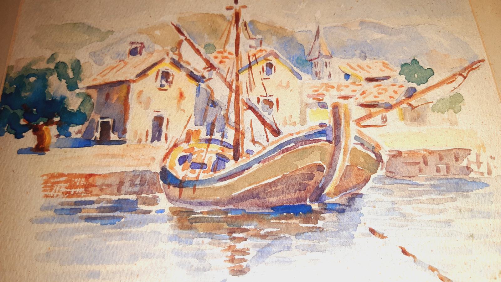 Slika drveni brod, tempera, 26*30 cm