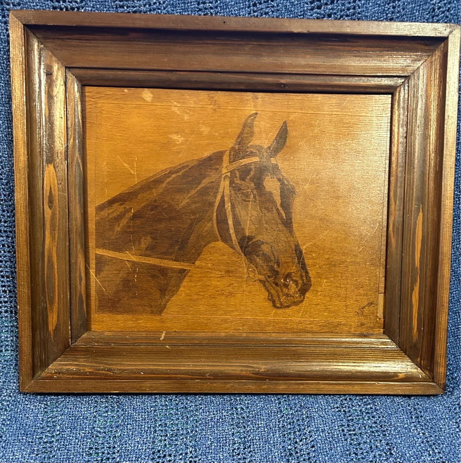 SLIKA KONJA INTARZIJA 43x36 cm