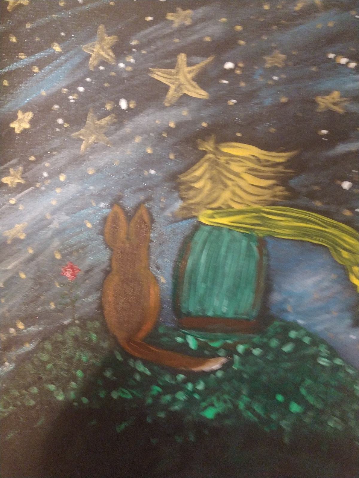 Slika, Mali Princ, Lisica i Ruža, ulje na platnu, 30x40 cm, 20 EUR