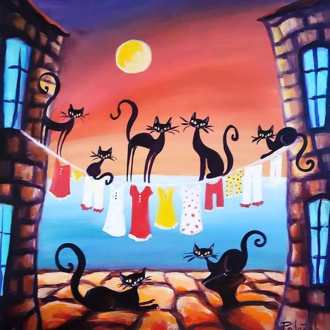 Sretne mace Mačkograda, art print na platnu, Polaček