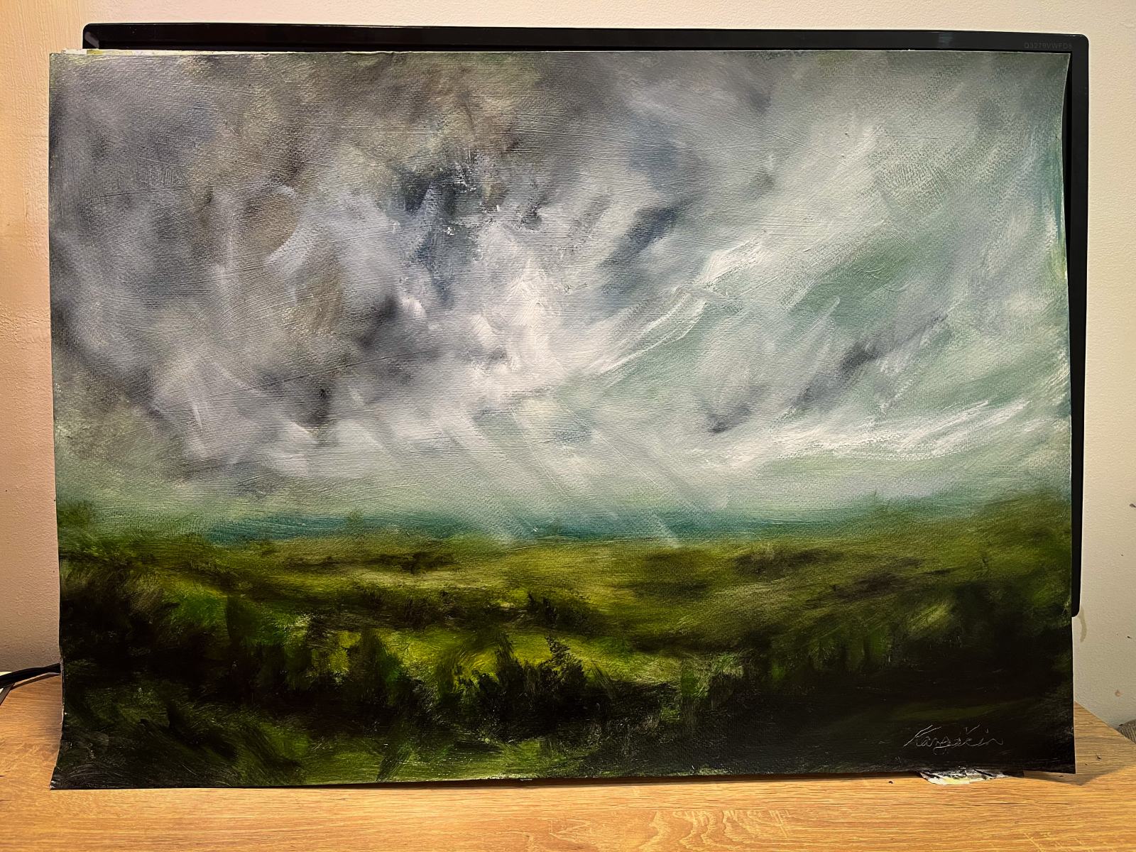 Ulje na papiru - oblaci i nizina - nakon oluje - impresionizam