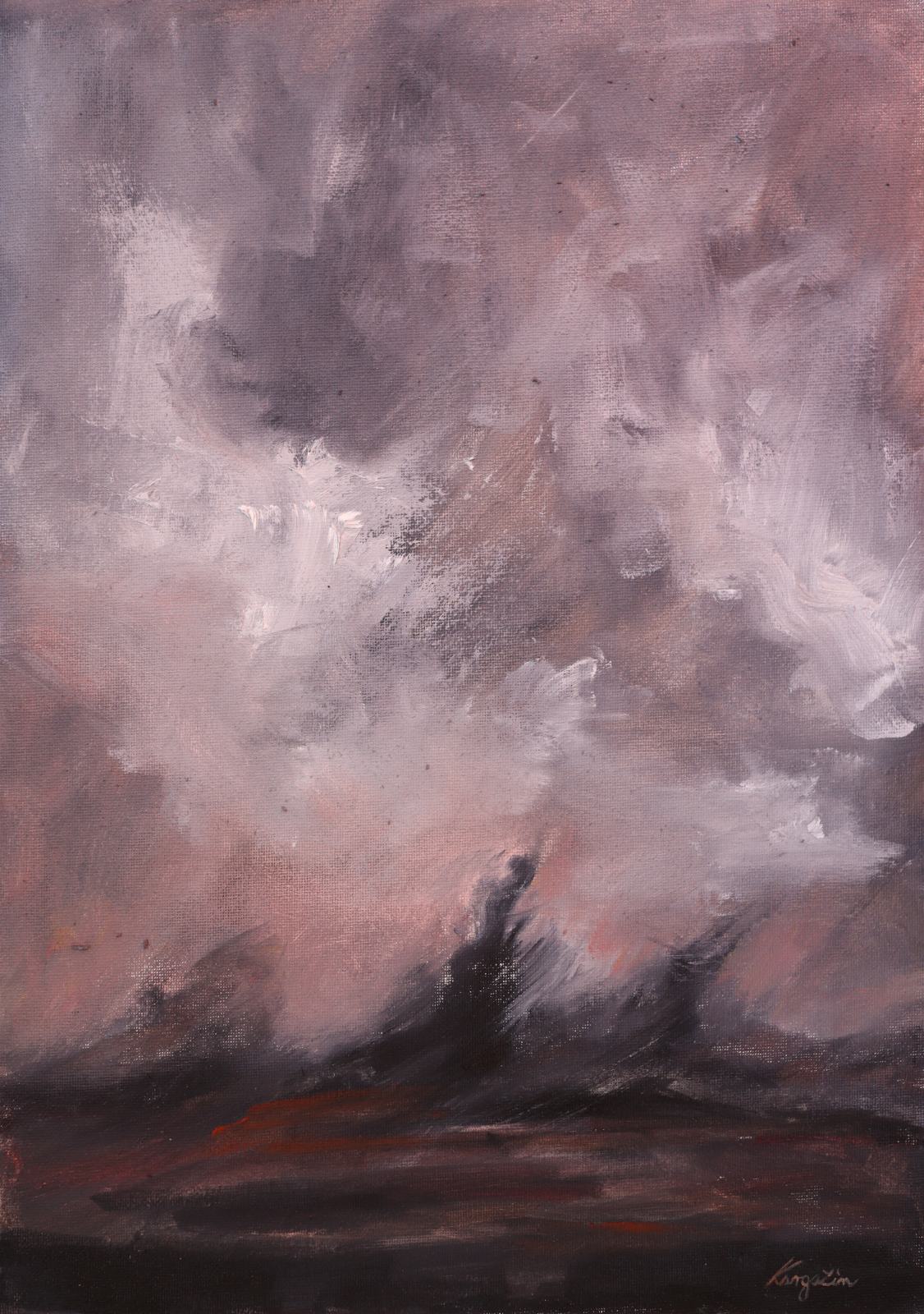 Ulje na platnu - tamni pejzaž - olujno nebo - oluja - tonalizam