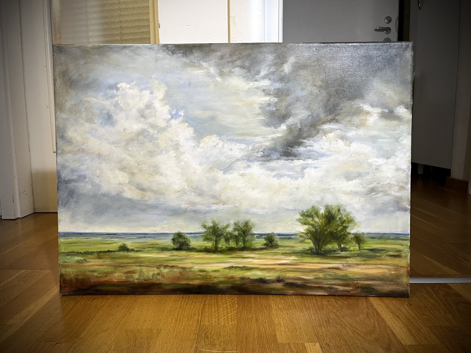 Ulje na platnu, veliki pejzaž, velika slika, priroda, oblaci, oblačno