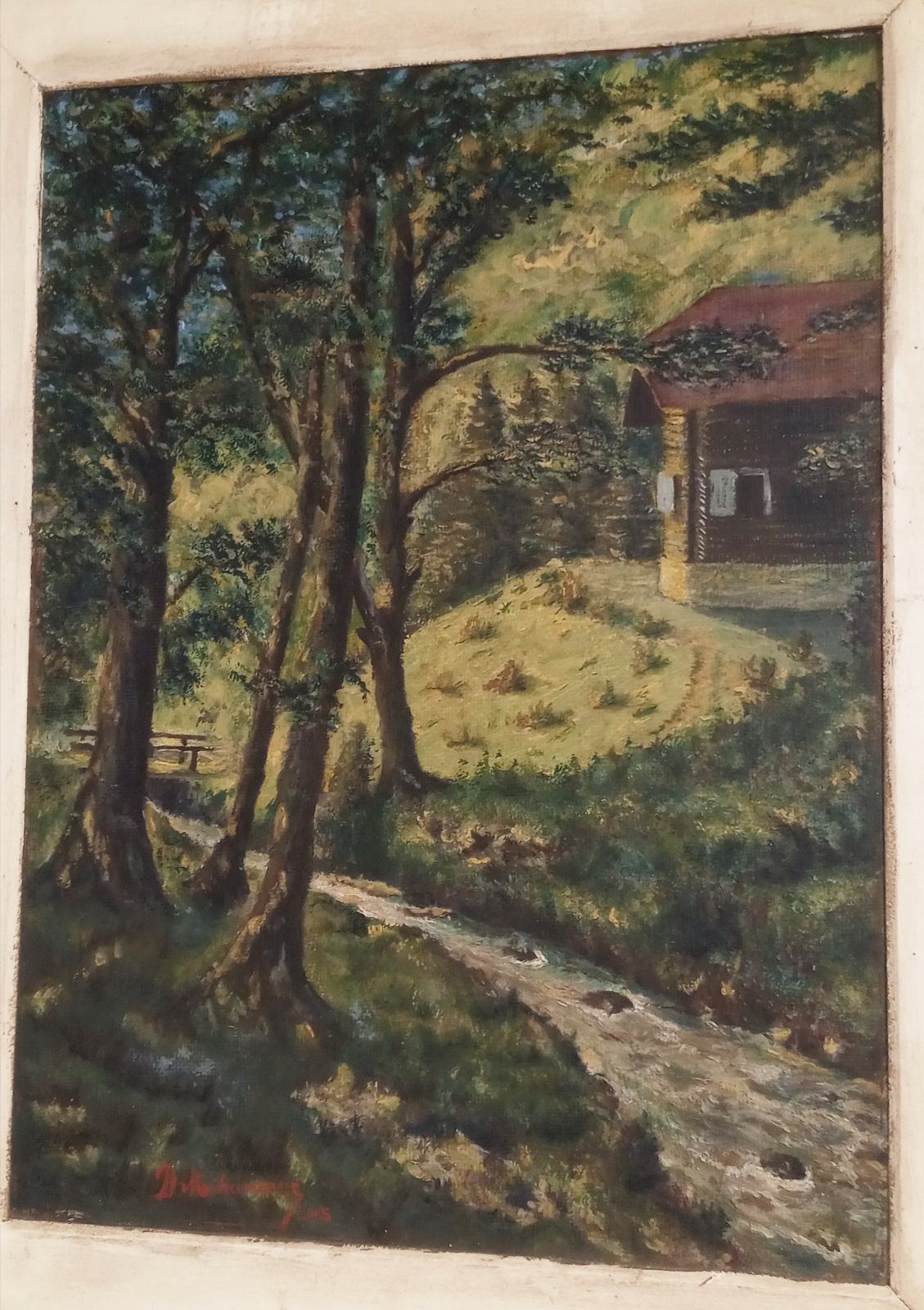 Umjetnička slika D. Mihanović, pejzaž, ulje na šperi, 1965. g.