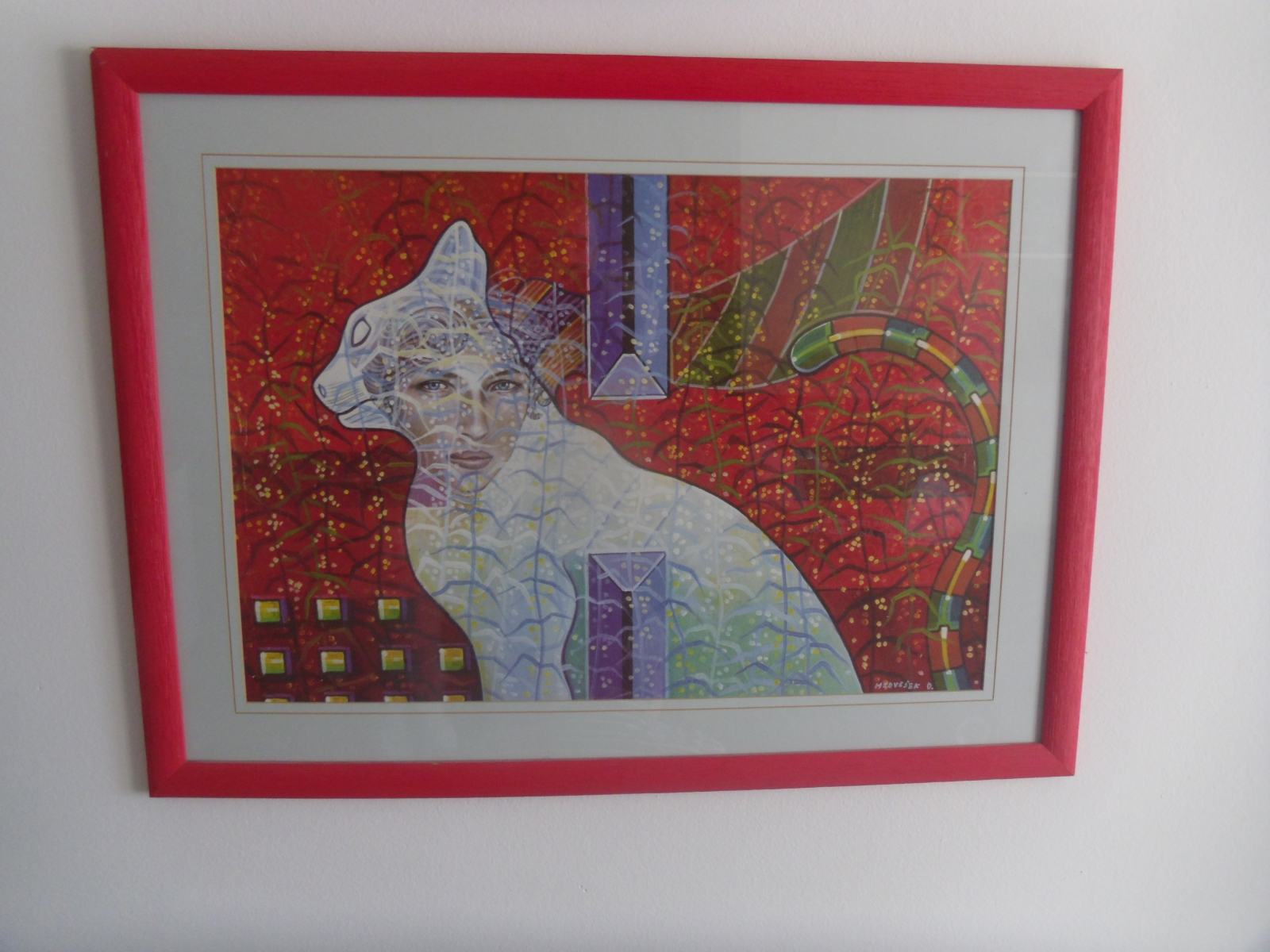 Umjetnička slika grafika MEDVEŠEK (žena mačka)