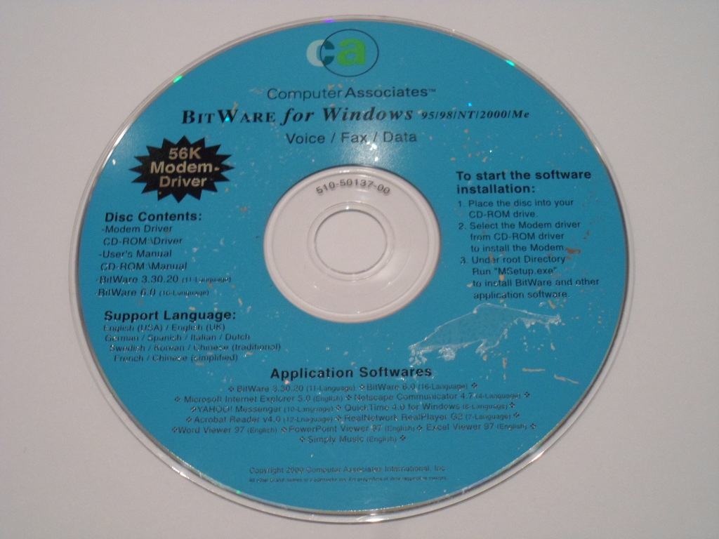 BitWare For Windows 95/98/NT/2000/Me Modem Drivers Original CD
