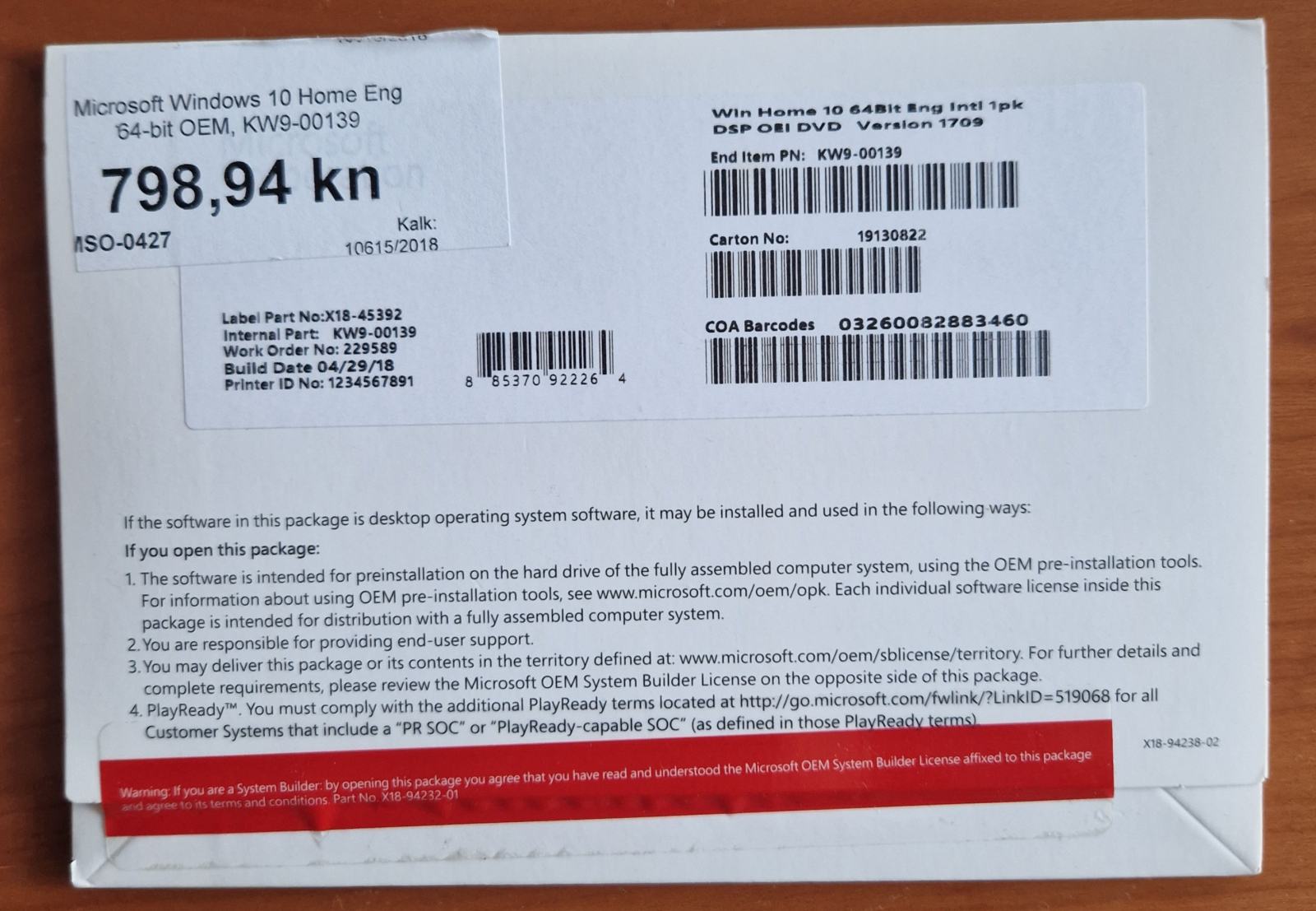 Microsoft Windows 10 Home Eng 64-bit OEM programski paket