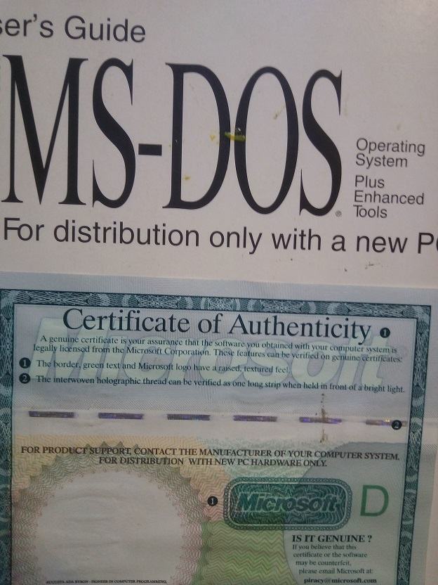 MS-DOS 6.22 Certificate s uputama
