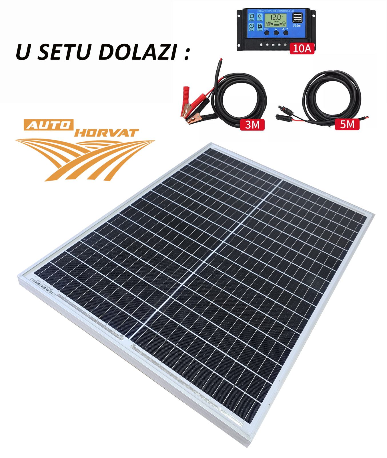 SOLARNI SET - PANEL 100 WATT SA REGULATOROM - 12/24 V - SA KABLOVIMA!