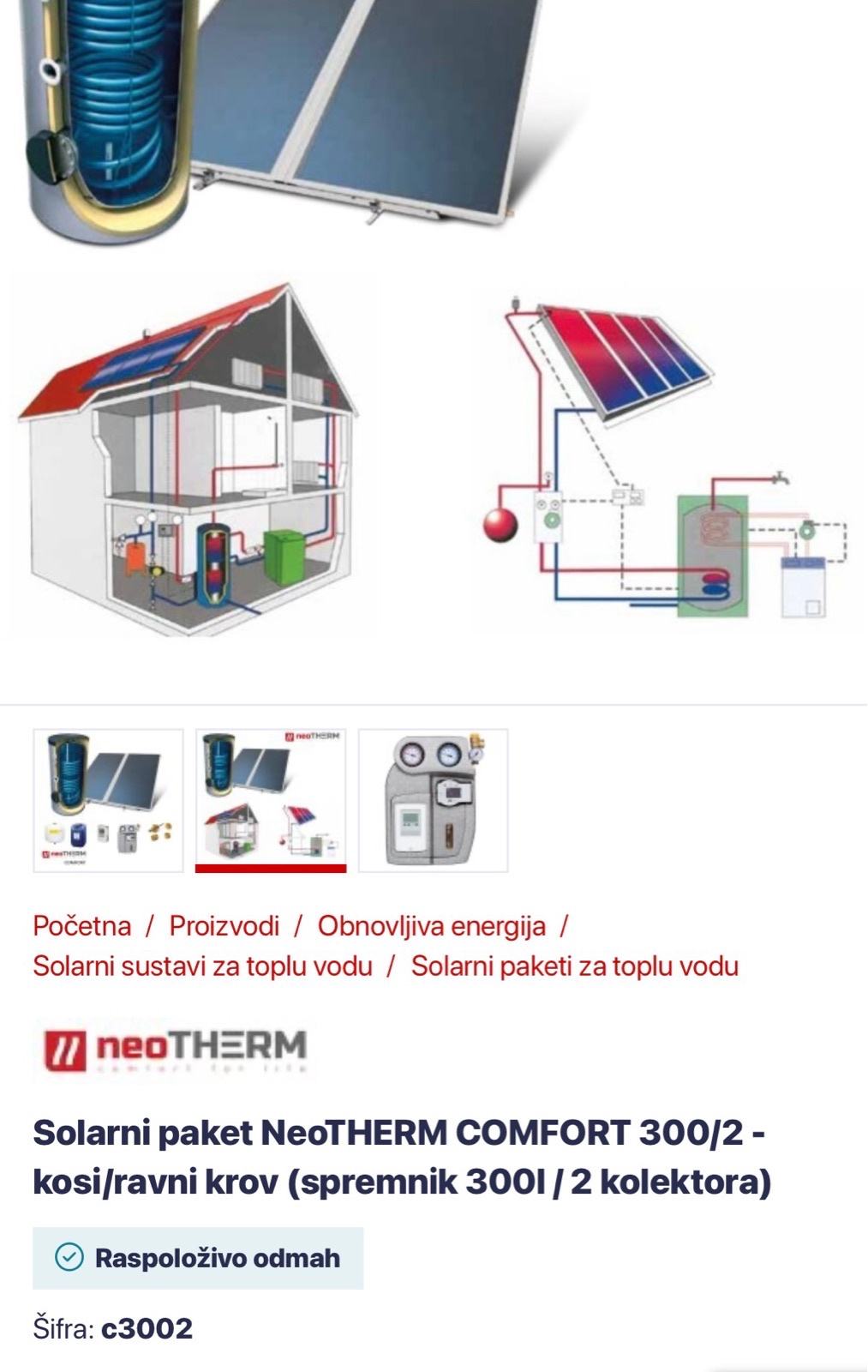 Solarni paket NeoTHERM COMFORT 300/2 - kosi/ravni krov (spremnik 300l