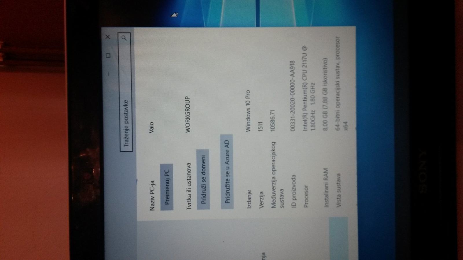 Prodajem Sony Vaio model SVF152C29M