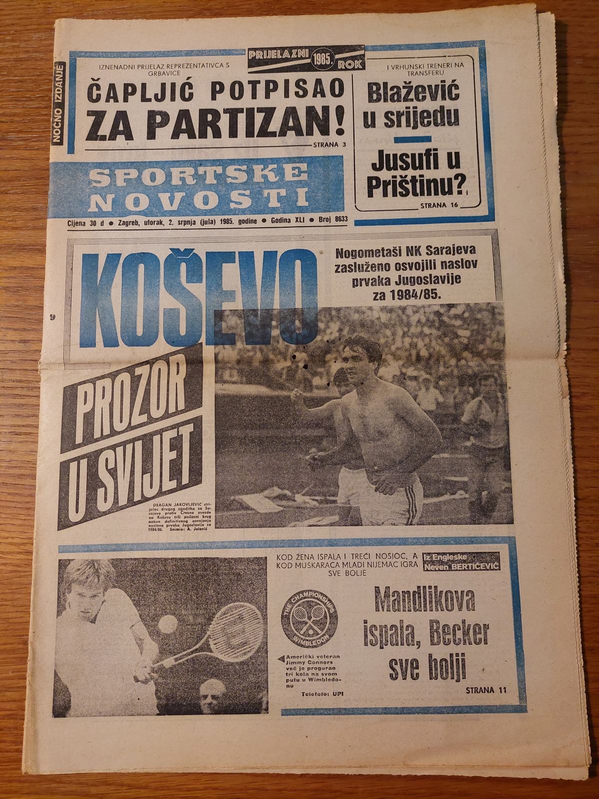 Sportske novosti - 2. srpnja 1985.