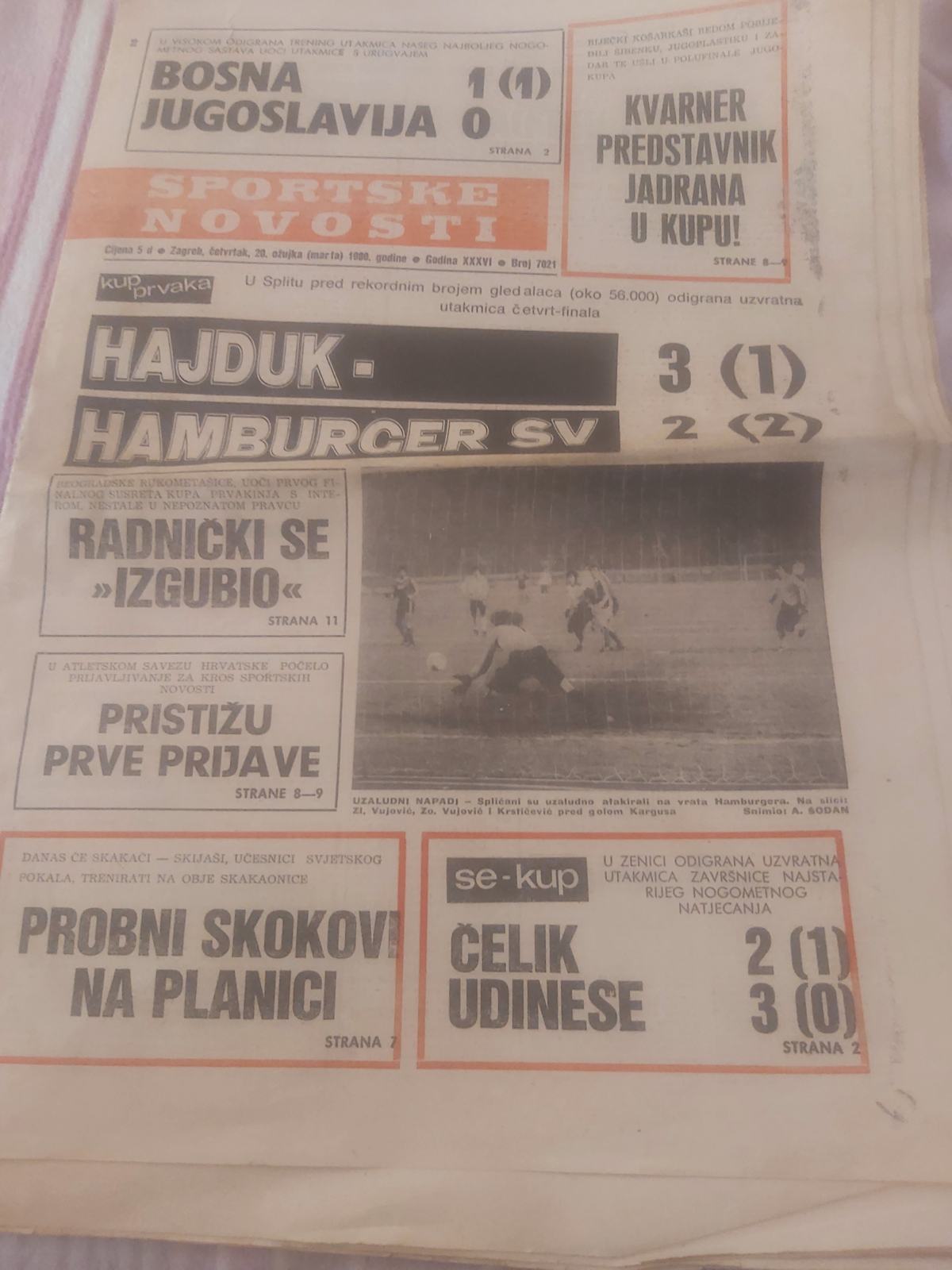 SPORTSKE NOVOSTI NK HAJDUK SPLIT - HAMBURGER SV UTAKMICA 1980 RIJETKO