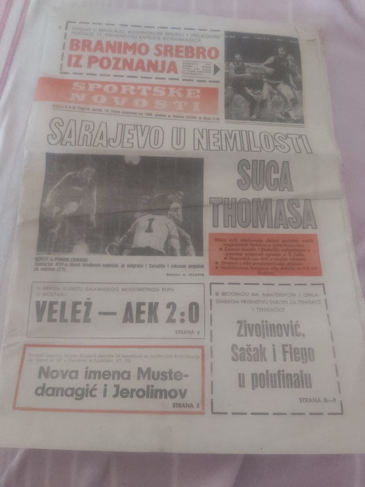 SPORTSKE NOVOSTI SARAJEVO-HAMBURGER SV 1980 RIJETKO