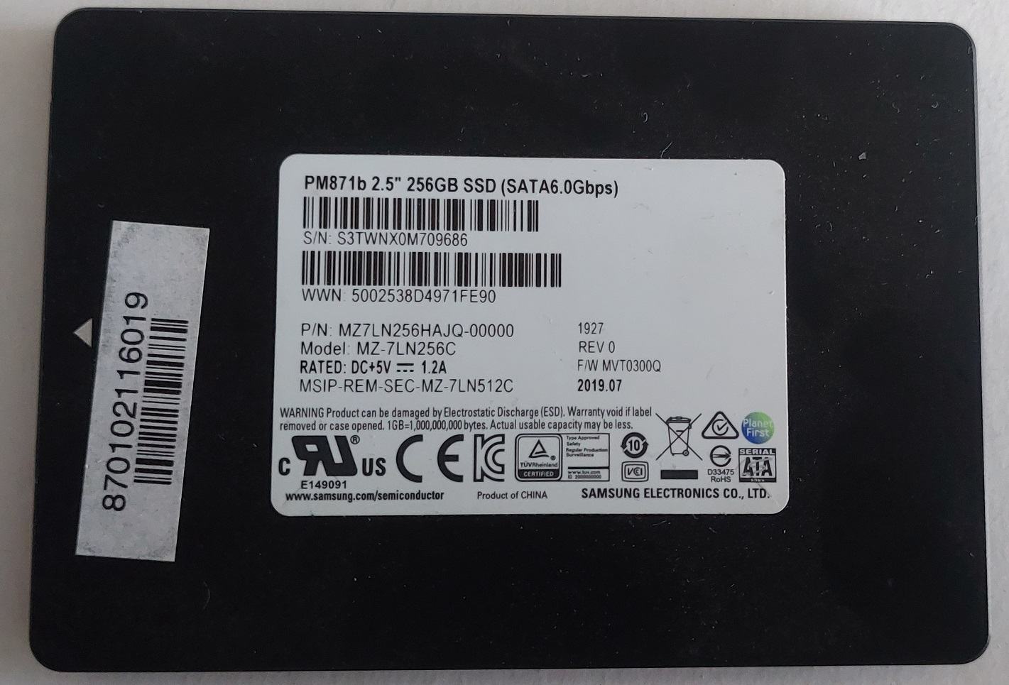 Samsung SSD 256GB SATA 6.0Gbps 2,5