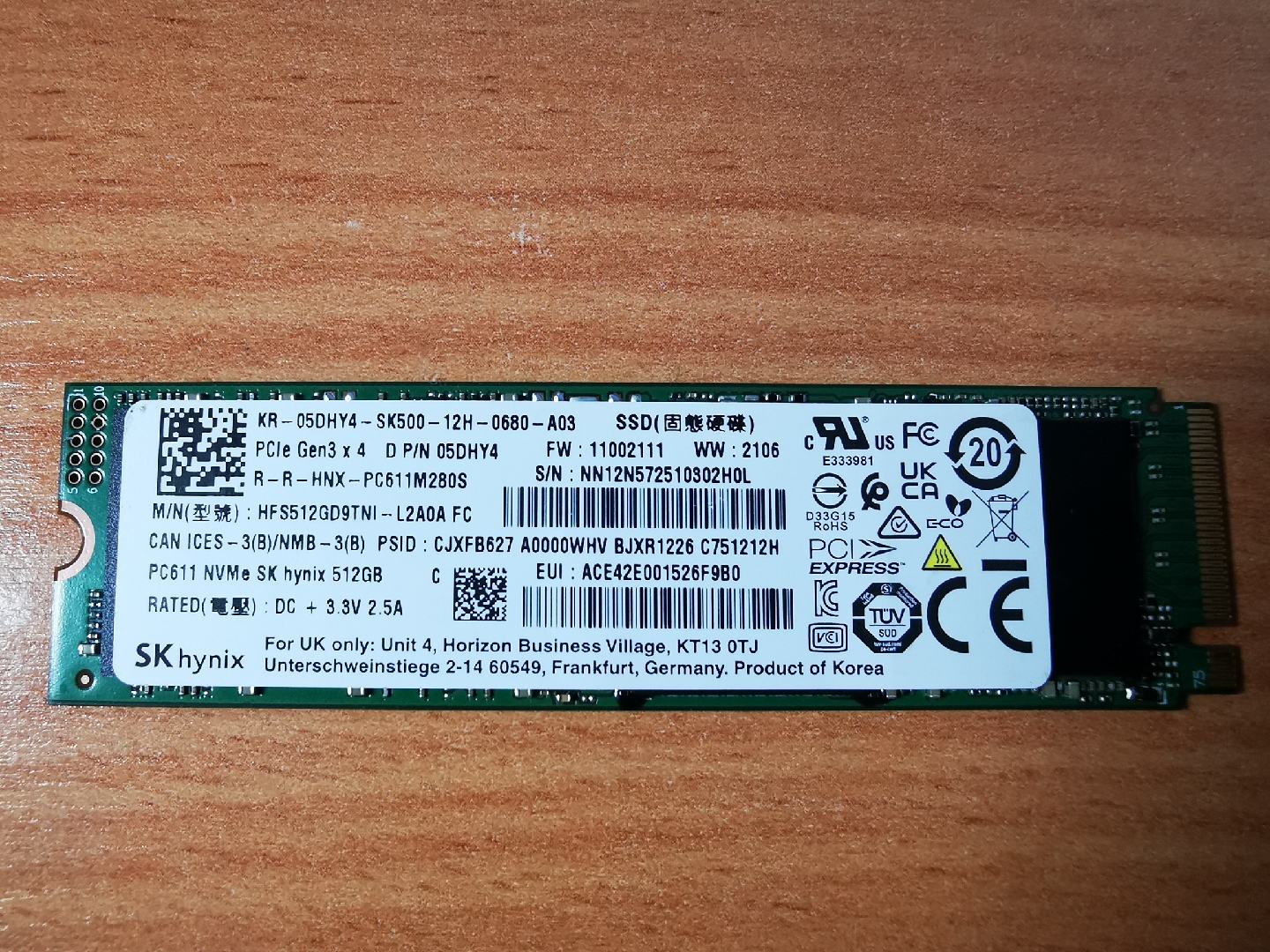SK Hynix PC611, 512GB, M2 2280 NVME TLC SSD