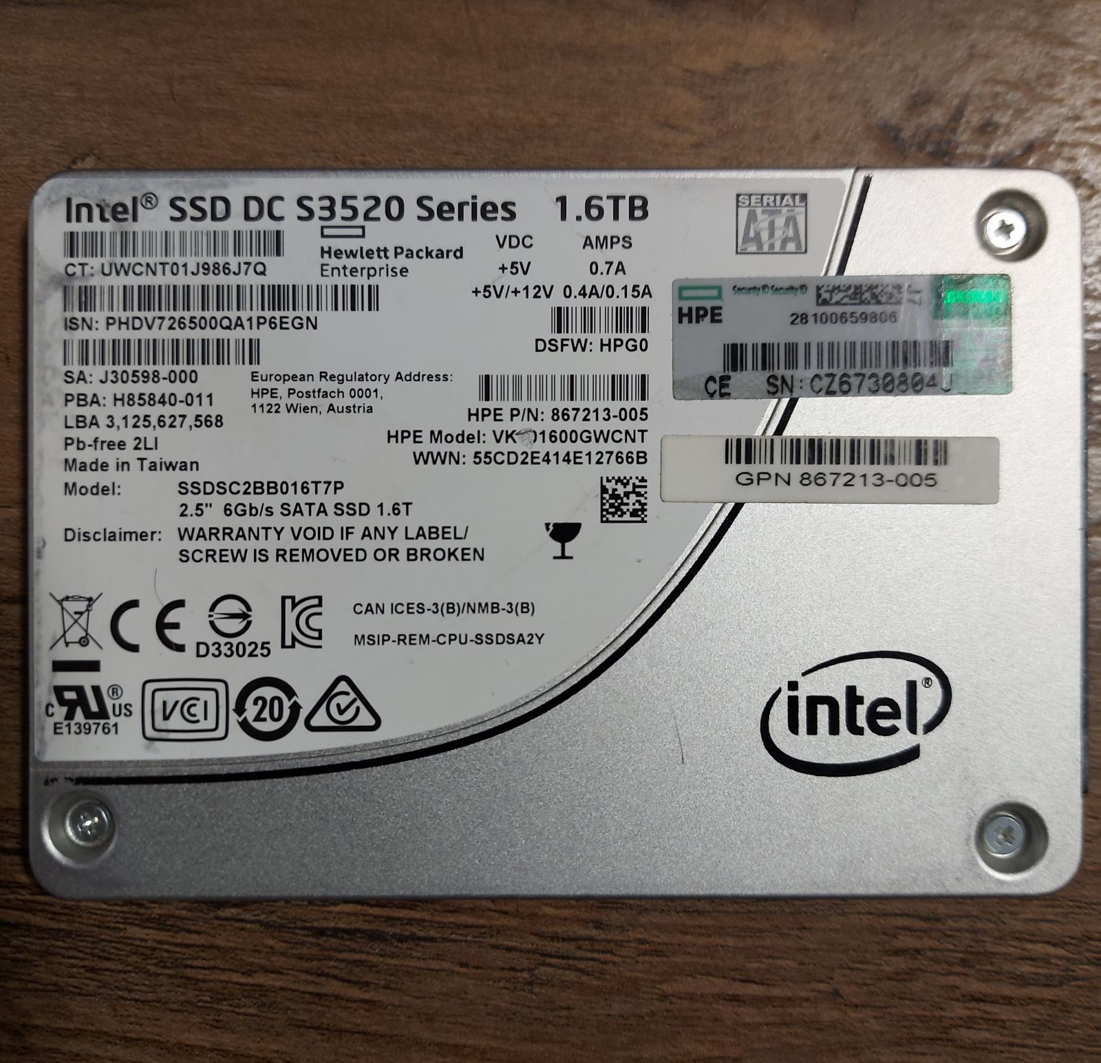 SSD Intel S3520 series 1.6 TB