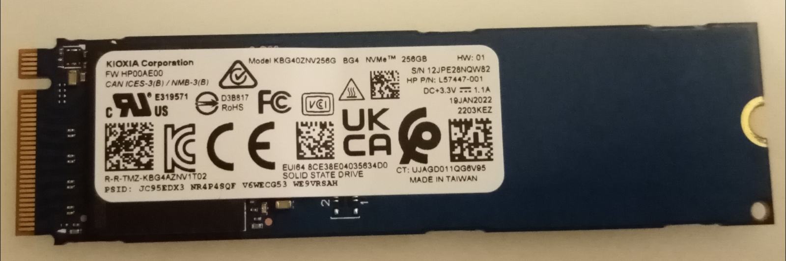 SSD KIOXIA BG4 Series 256GB PCIe Gen3 x4, NVMe M.2 2280 KBG40ZNV256G