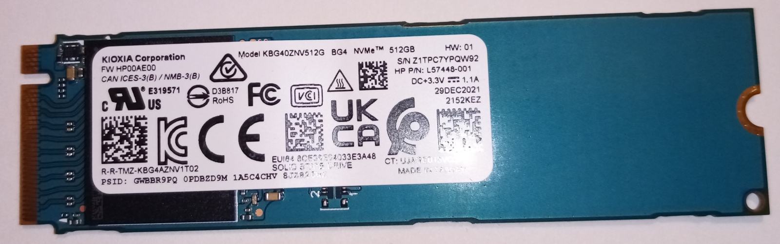 SSD KIOXIA BG4 Series 512GB PCIe Gen3 x4, NVMe M.2 2280 KBG40ZNV512G