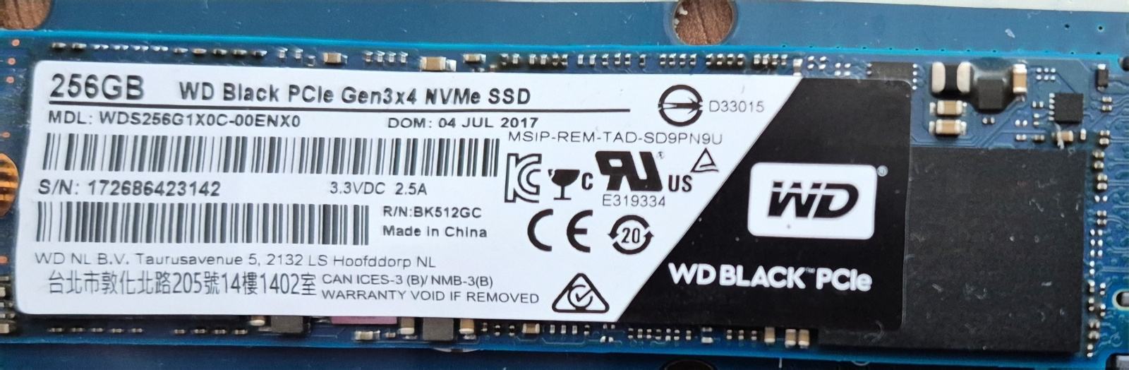 WD Black 256 gb Nvme M2