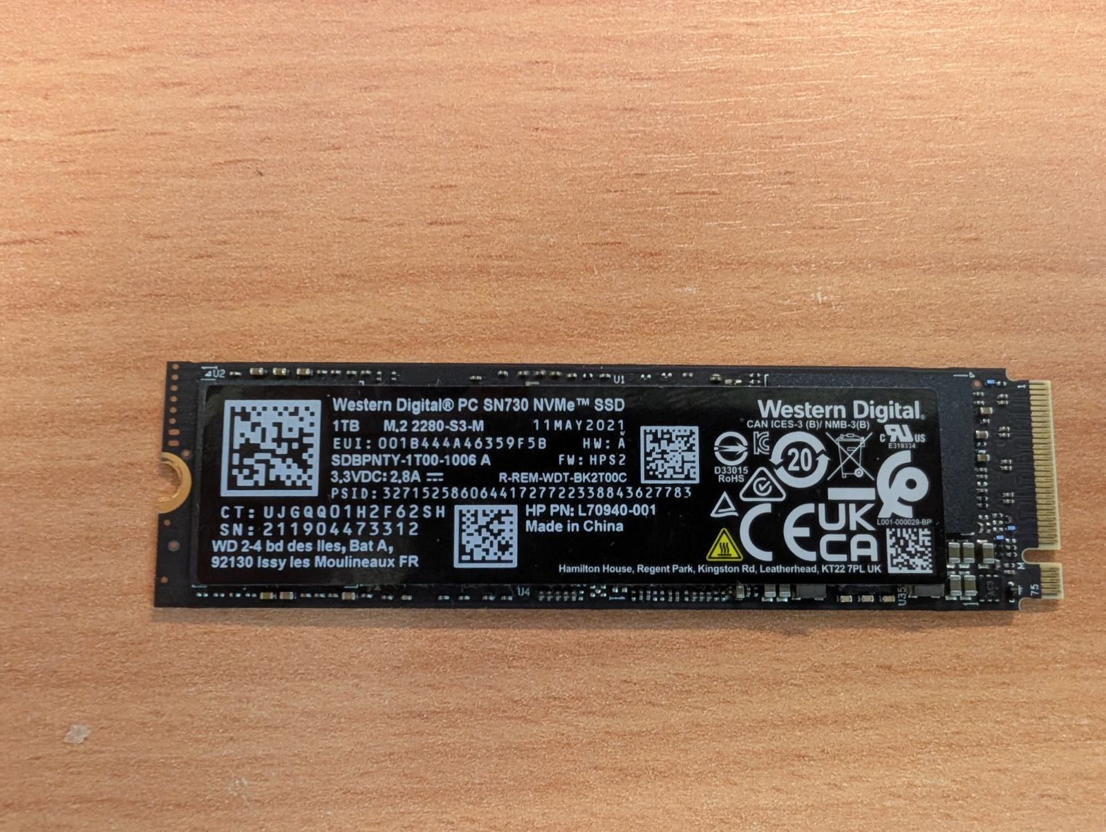 WD SN730, 1TB, NVMe TLC, Gen3 x4