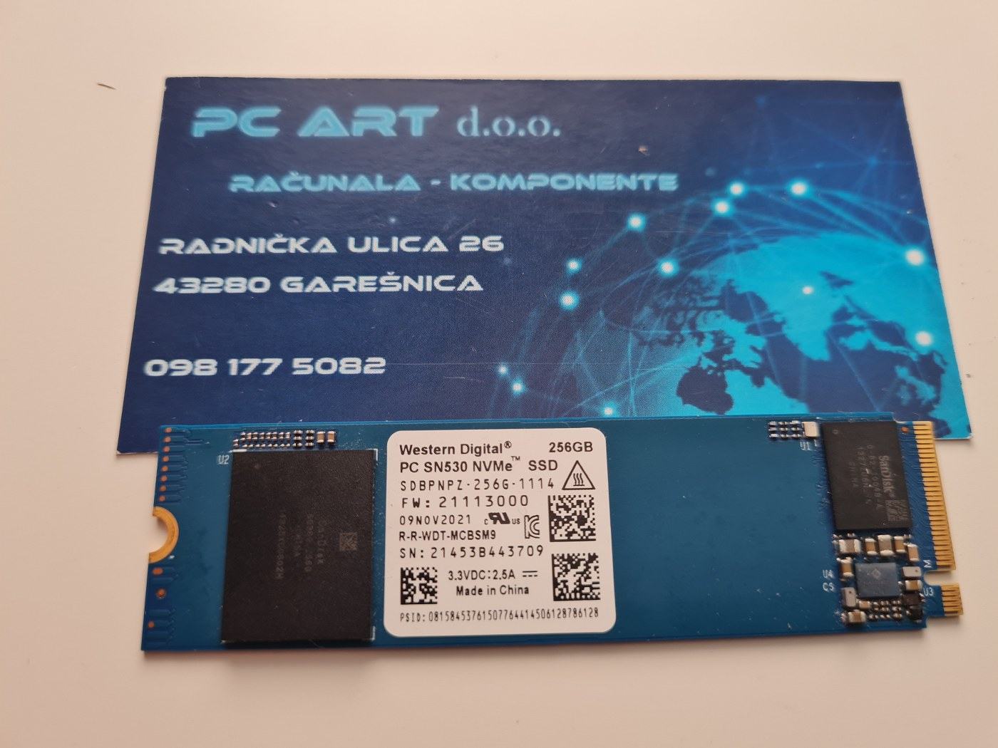 Western Digital PC SN530 256GB M.2 PCIe NVMe 2280 3D-Nand SSD - Račun