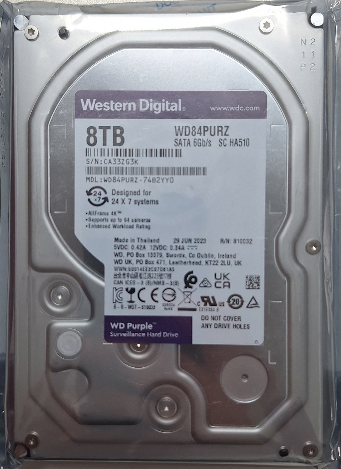 Western Digital Purple 8TB 8ms 6GBs 5640 256Mb