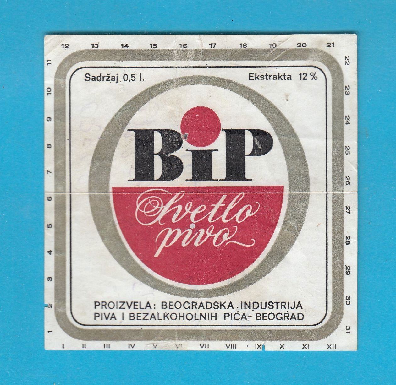 BIP SVETLO PIVO Pivara Beograd stara ex Yu pivska etiketa pivo Srbija