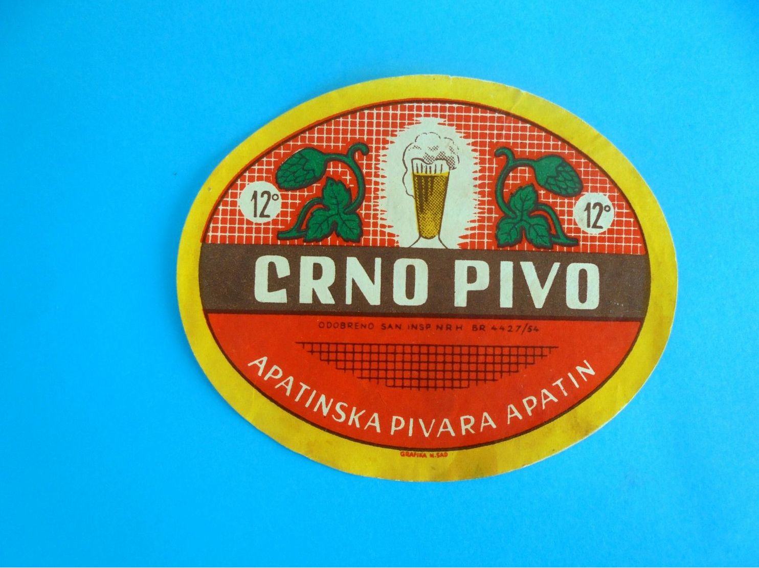 CRNO PIVO Apatinska Pivara ex Yu pivska etiketa pivo Apatin Srbija