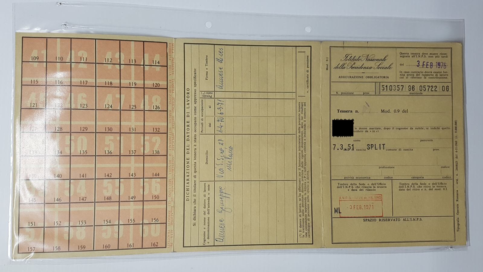 DOKUMENAT, IZJAVA POSLODAVCA, MILANO, 1971.