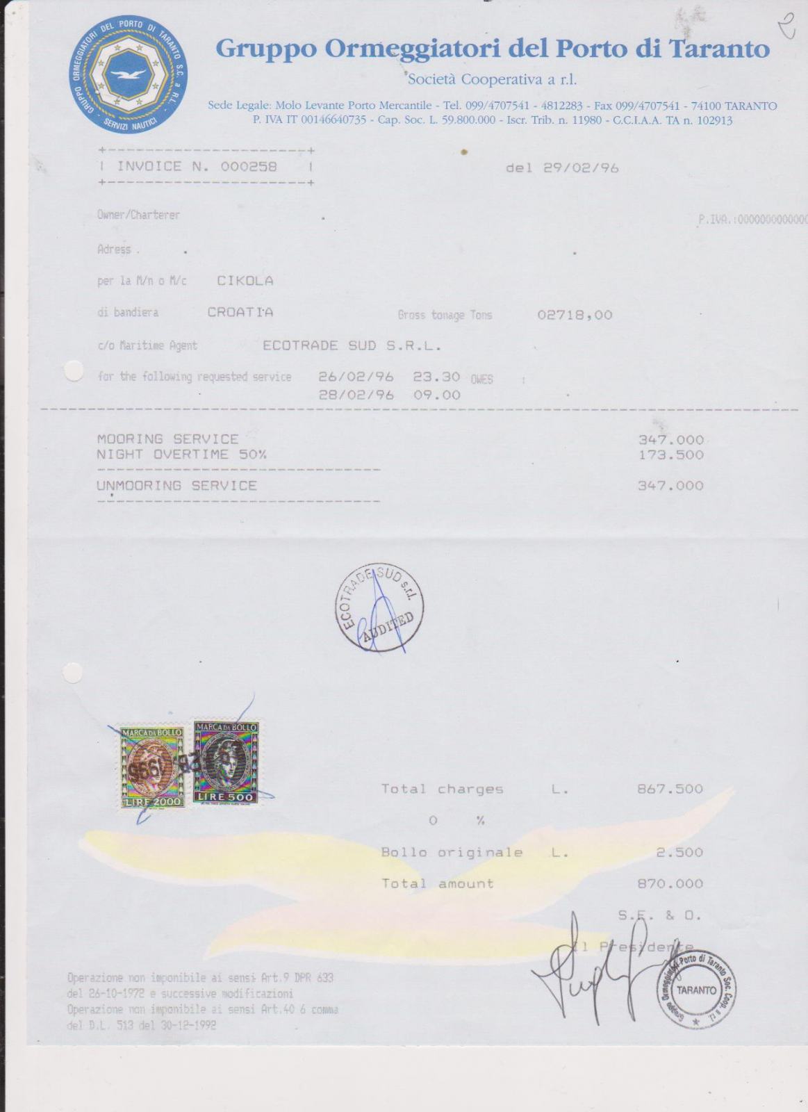 Dokument 03 izdan u Taranto 1996