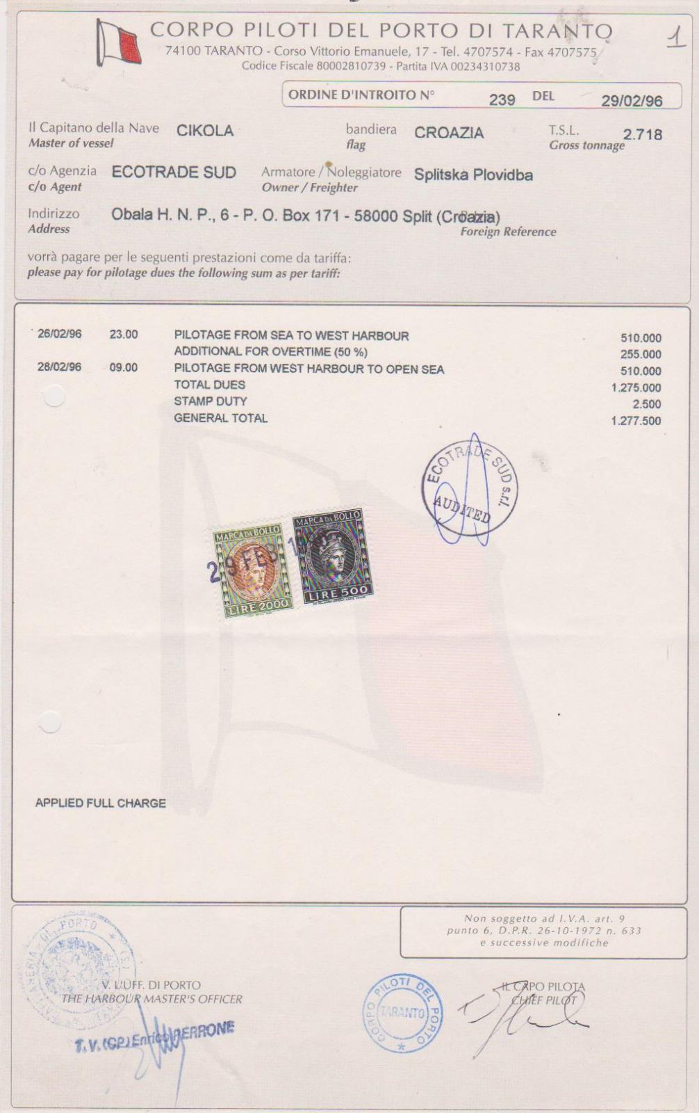 Dokument 04 izdan u Taranto 1996