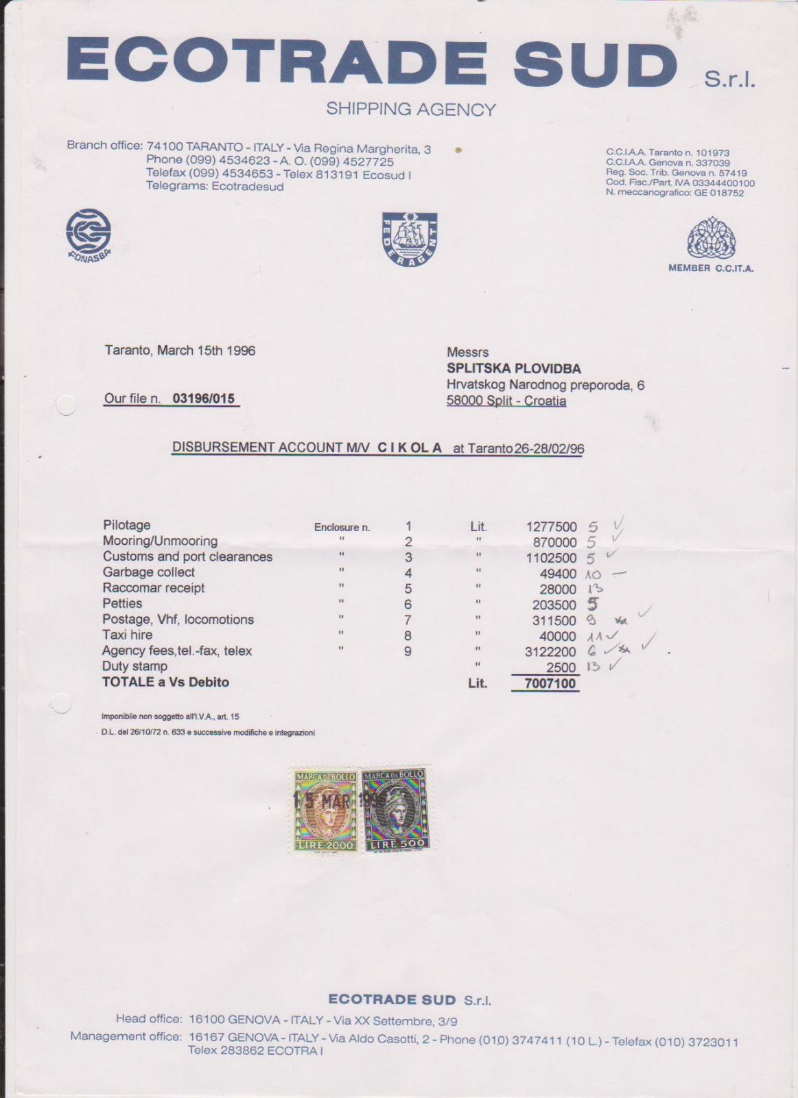 Dokument 06 izdan u Taranto 1996