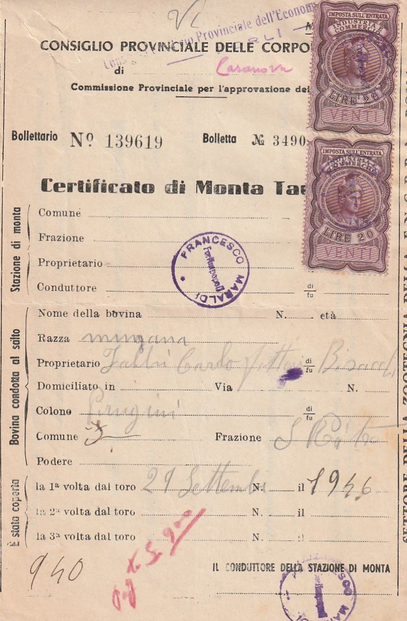 ITALIA STARI DOKUMENT IZ 1946 ŽIG FRANCESCO MARALDI